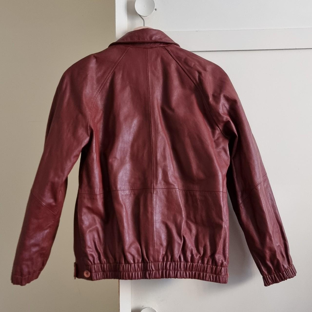 Vintage burgundy leather jacket Fits size 8-10 when... - Depop
