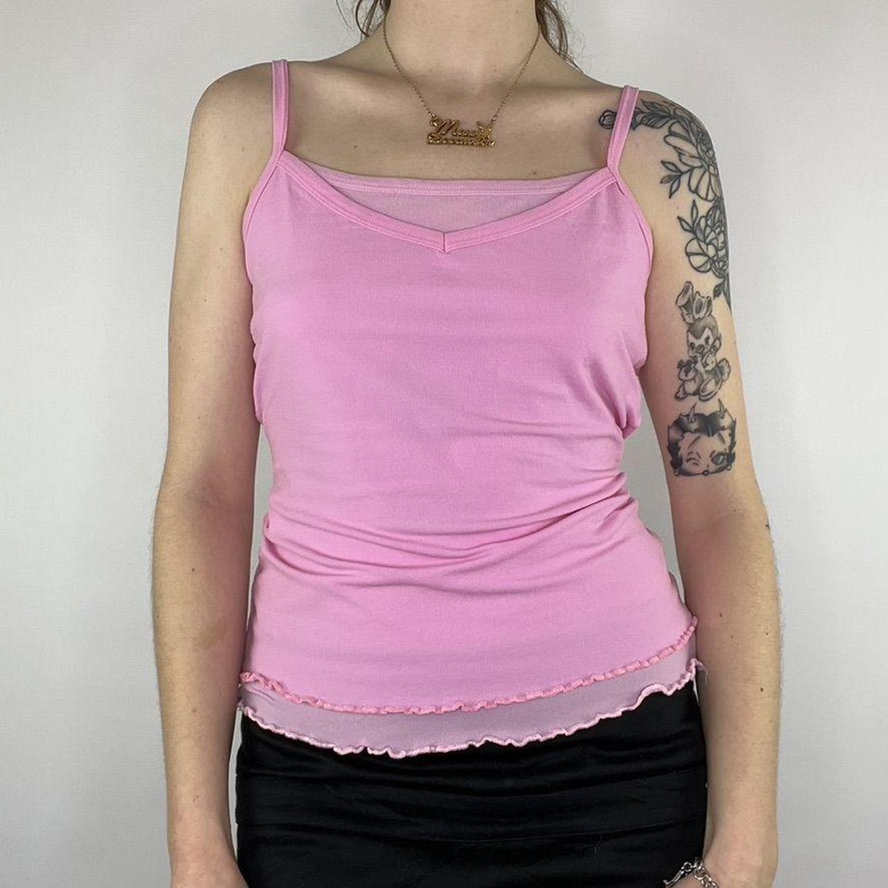 Y2K top micro mesh cami lettuce hem ⭐ FREE UK... - Depop