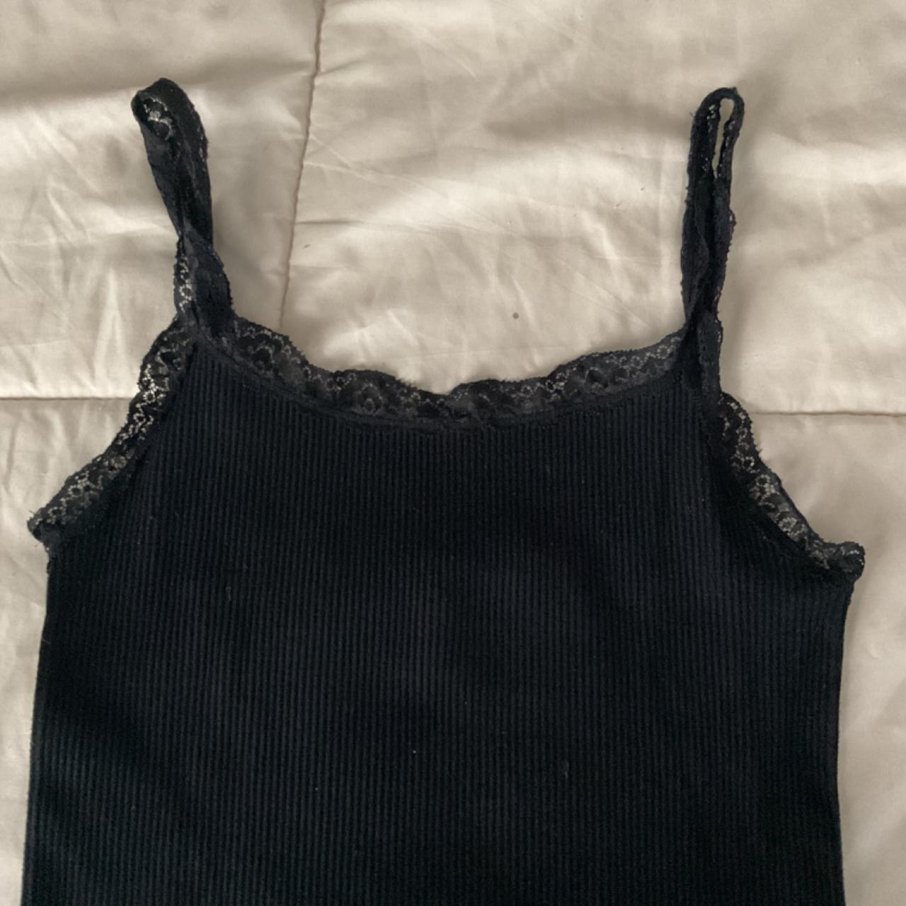 Faded Rose Black Lace Trim Cami Size Medium ( Fits... - Depop