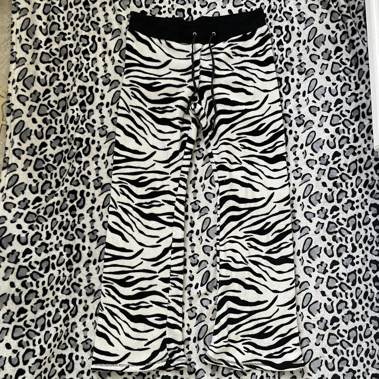 low rise zebra pajama pants... - Depop