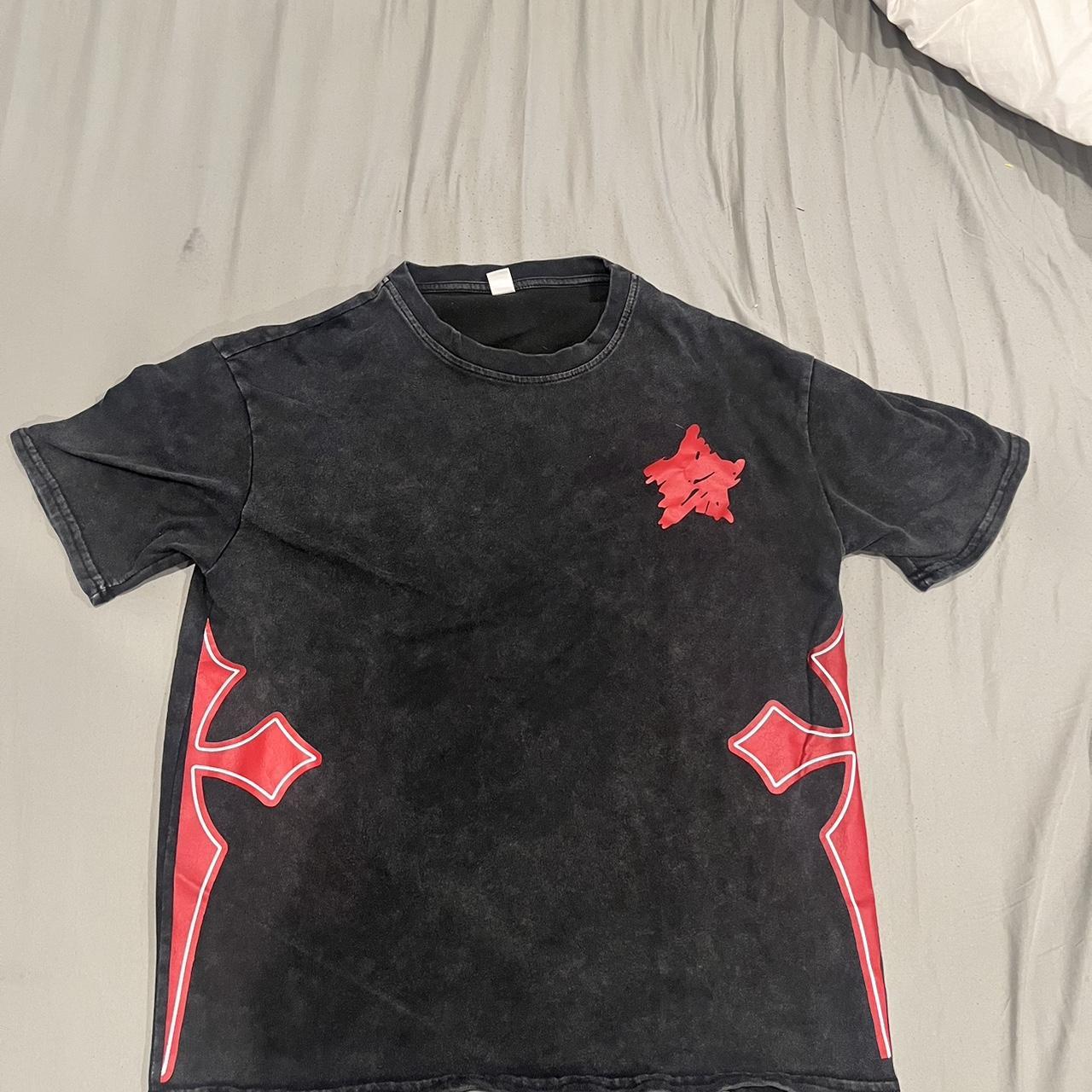 Black and red Cyber Y2K tee #goth Size Medium | Depop