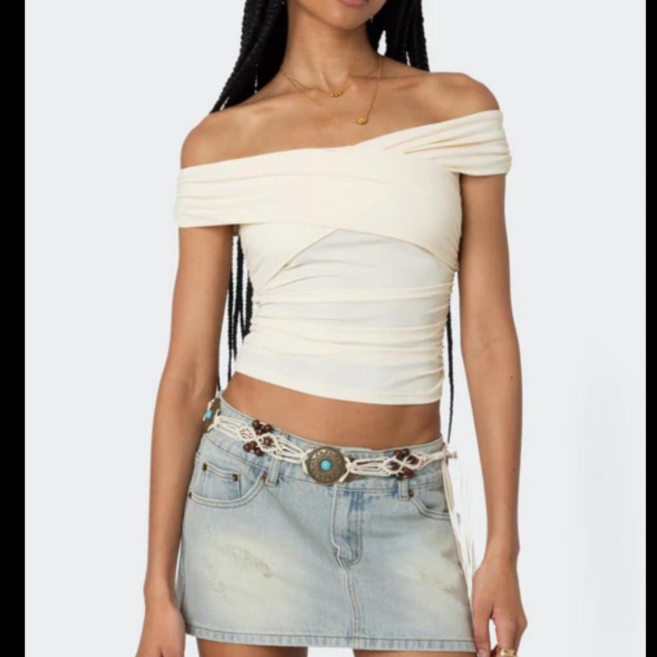 Light yellow criss cross off the shoulder top from... | Depop