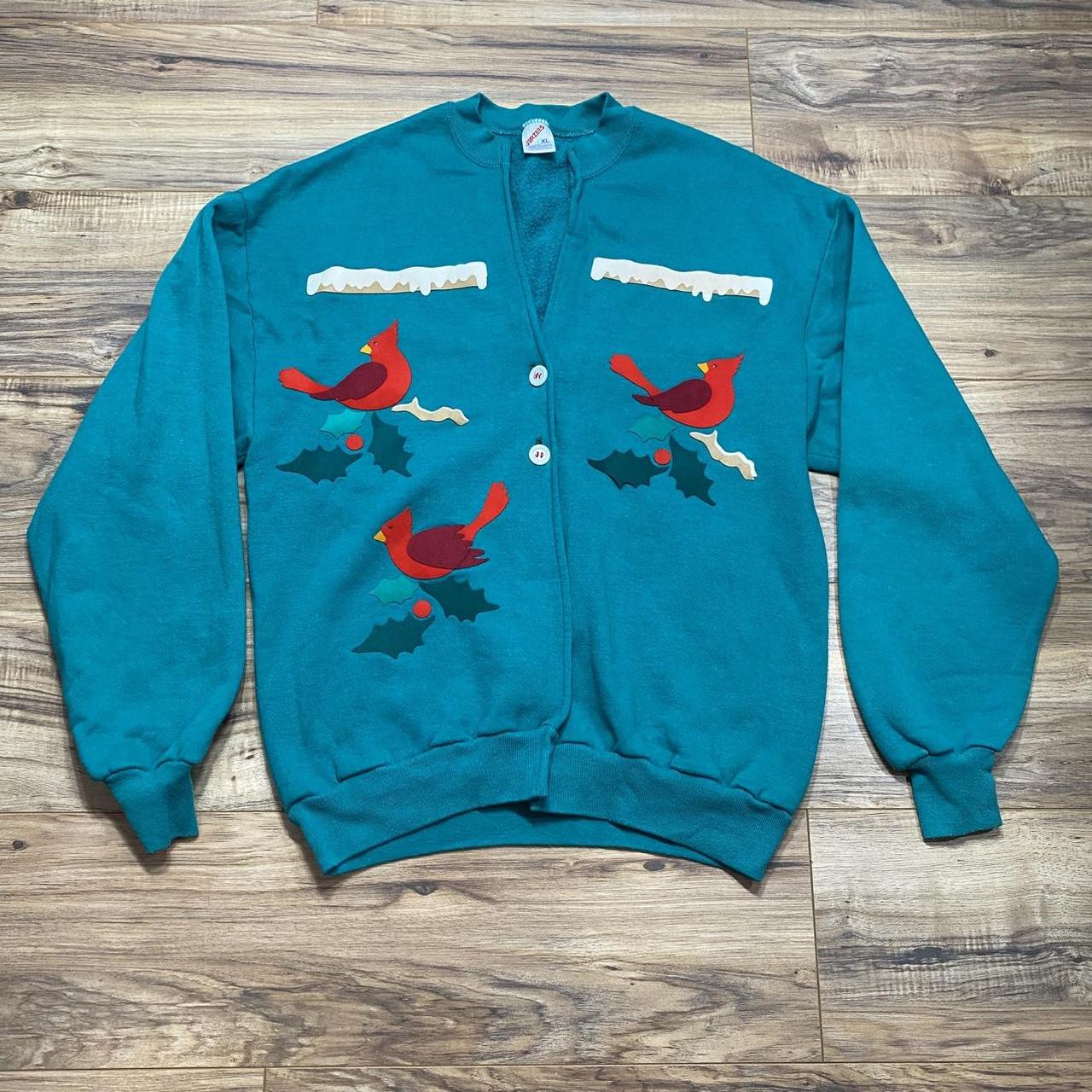 Vintage 80s / 90s Jerzees Homemade Teal Cardinal &... | Depop