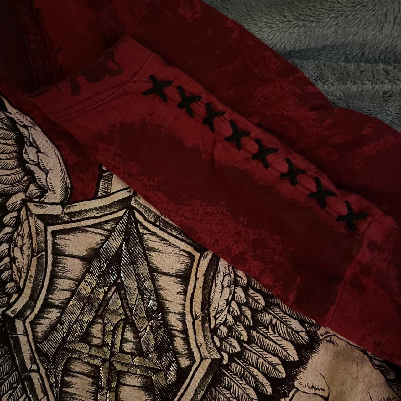 Affliction red and chrome shirt has lots of details... | Depop