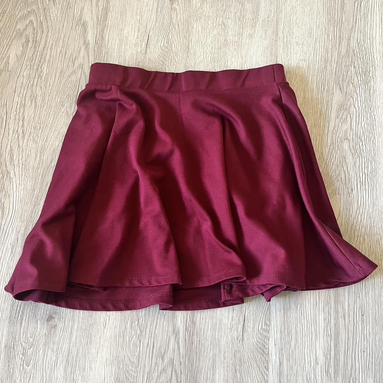 preppy maroon skirt perfect for fall 🍁 sits on waist... - Depop