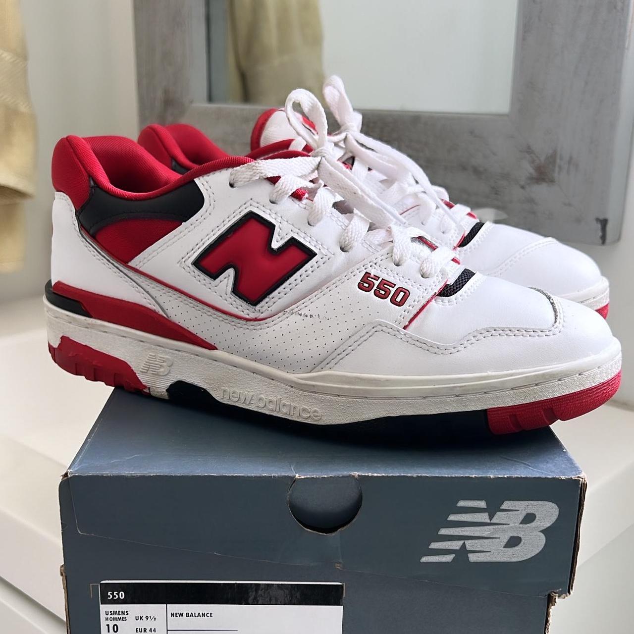 New Balance 550 Red Size 10 Original Box Message... - Depop