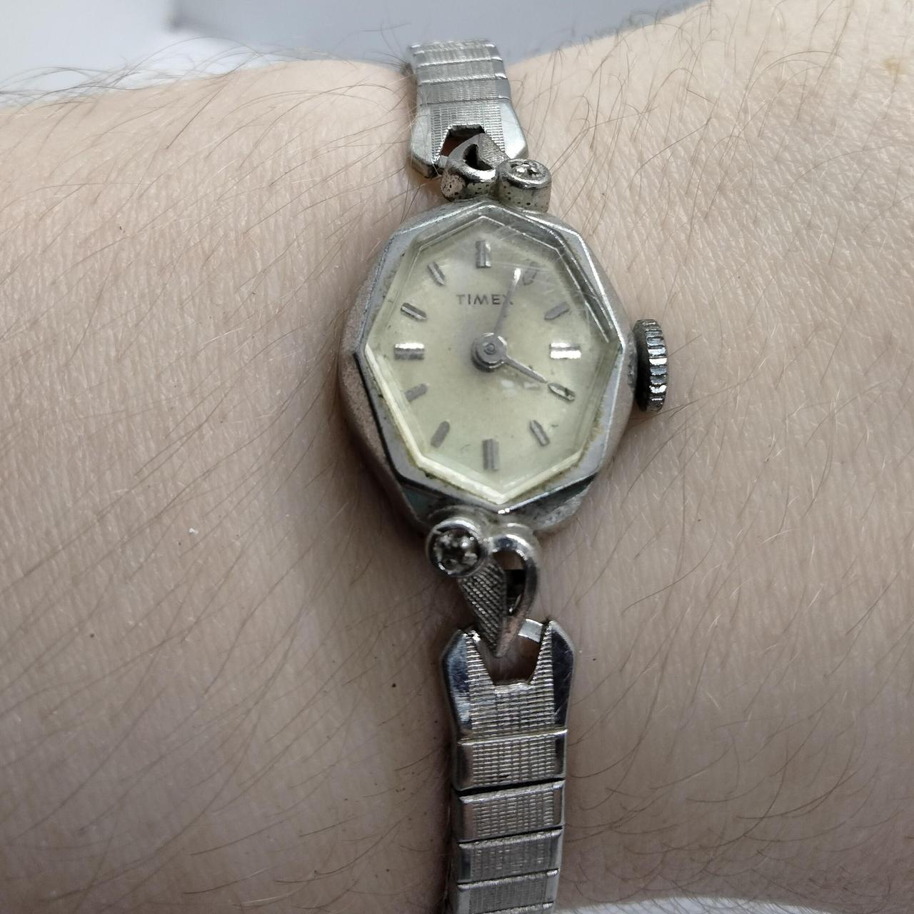 Women's silver tone stainless steel quartz movement... - Depop