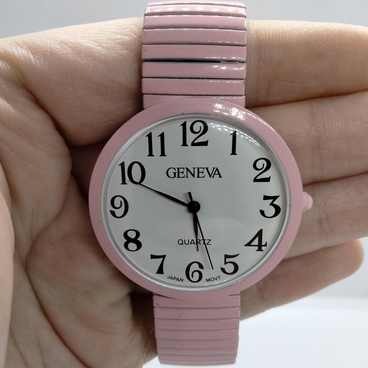 Women's stainless steel quartz movement pink stretch... - Depop