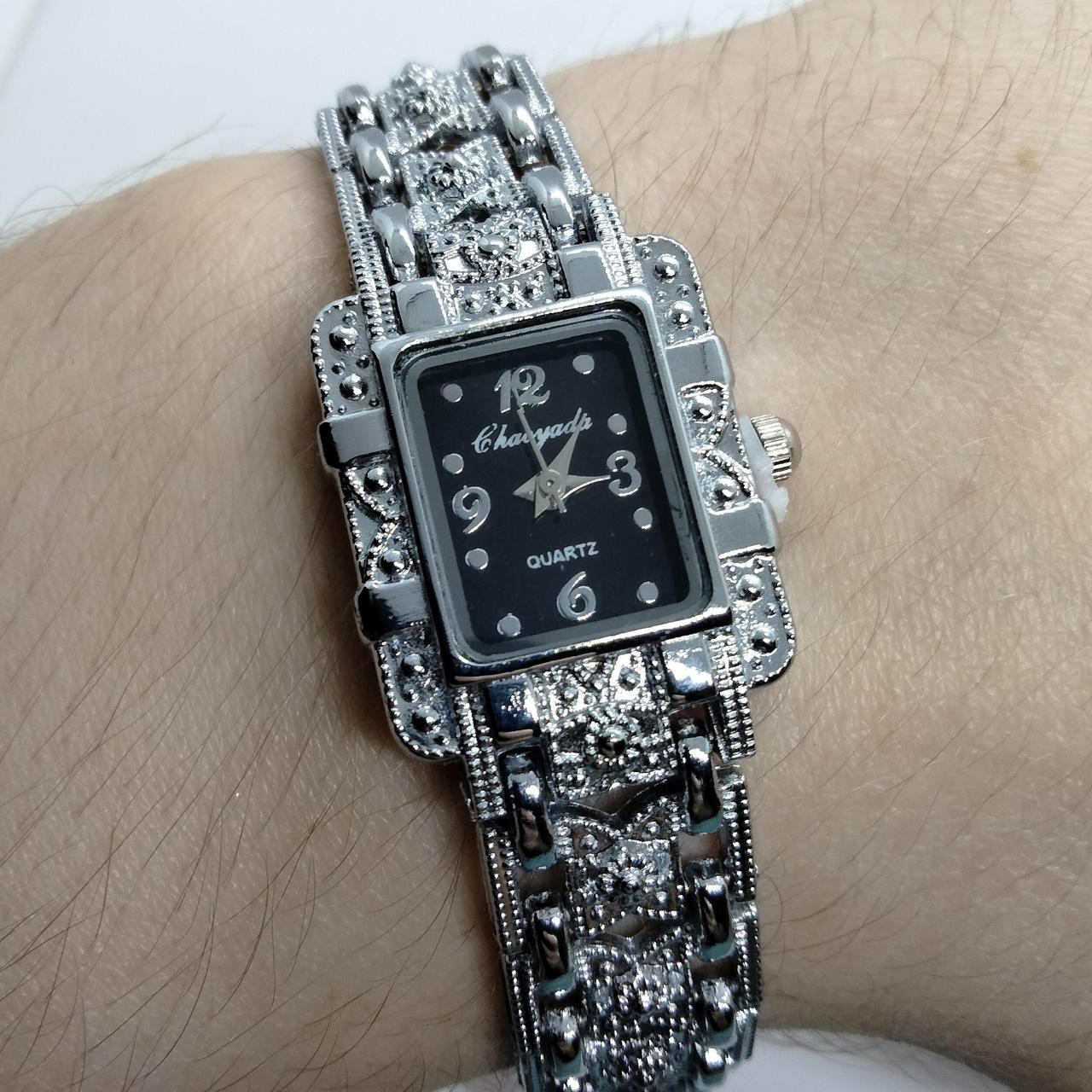 Women's quartz movement silver tone stainless steel... - Depop