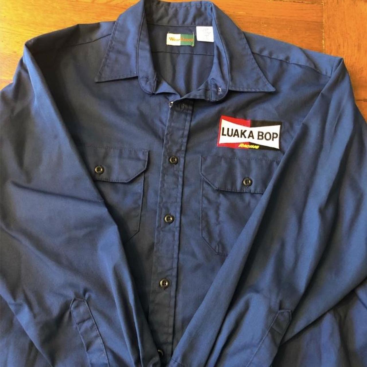 LUAKA BOP RACING NAVY BUTTON DOWN LONG SLEEVED SHIRT... - Depop