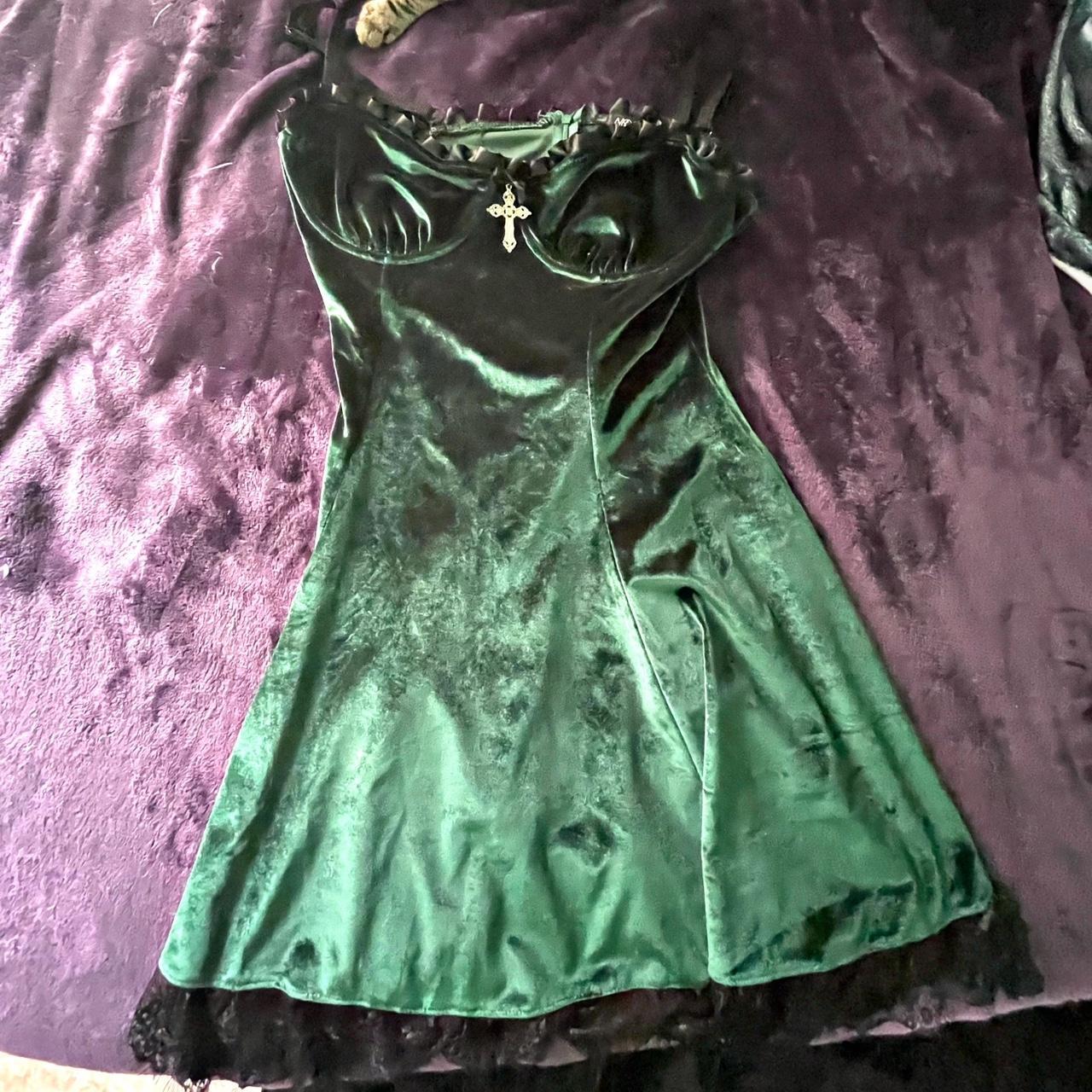 dolls kill GREEN blind faith velvet dress !! only... - Depop