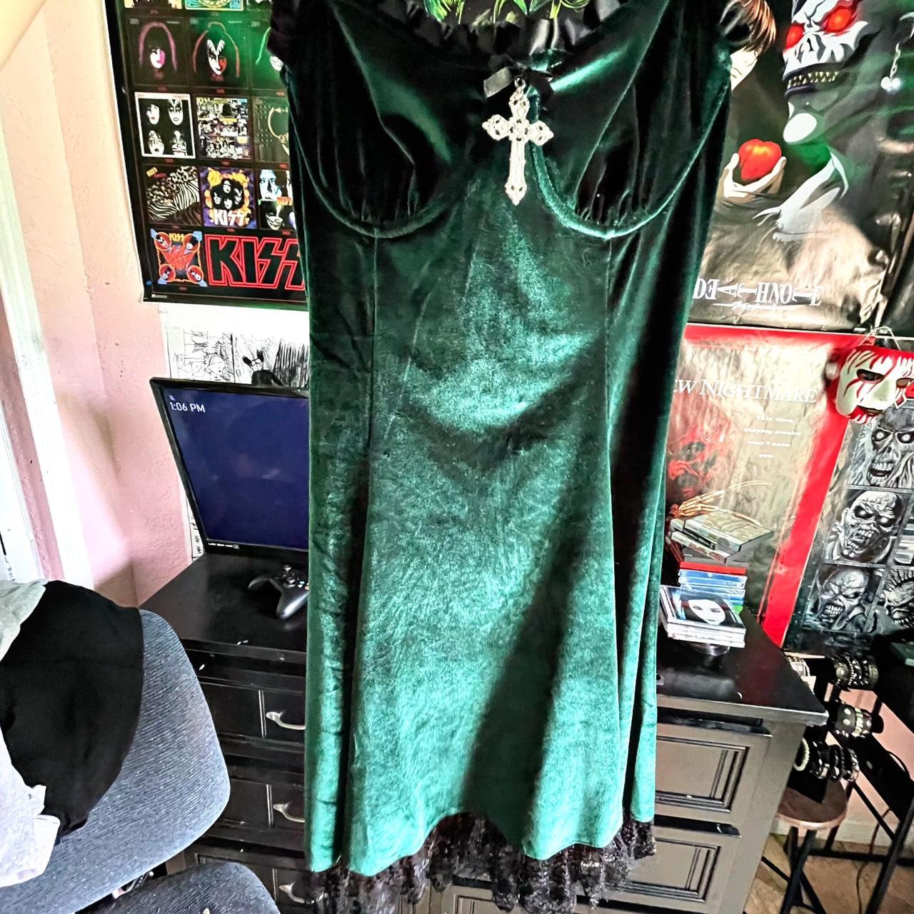 dolls kill GREEN blind faith velvet dress !! only... - Depop