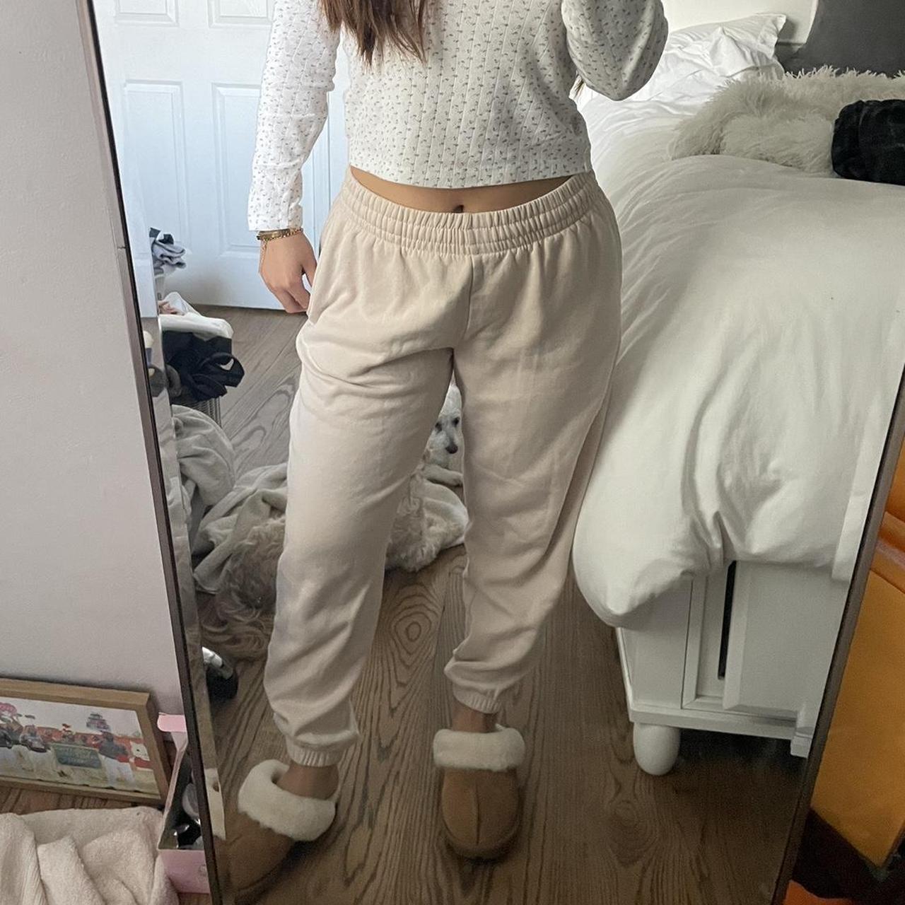 Tan cuffed sweats Garage size M - Depop