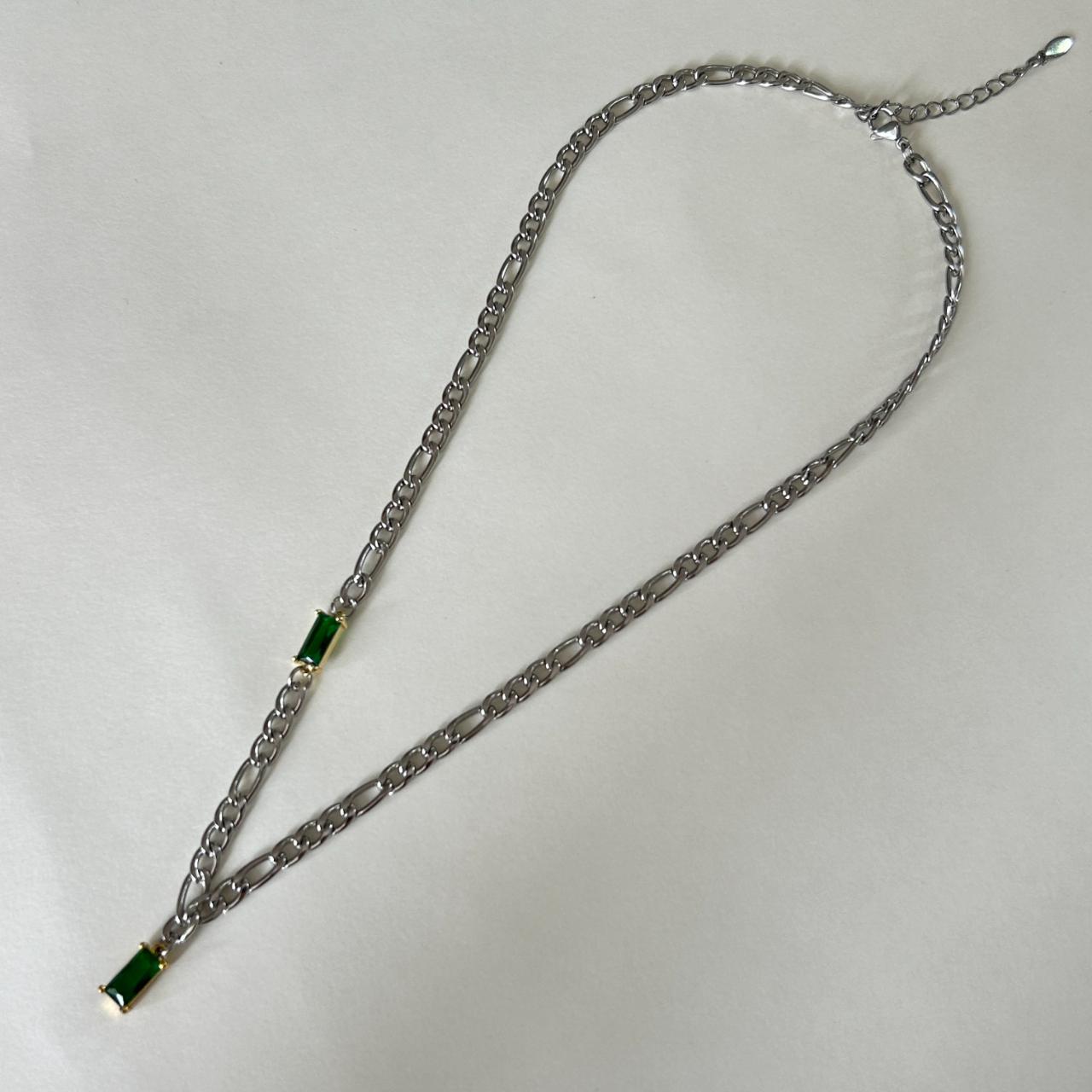 Titanium steel NK chain green gems pendant... - Depop