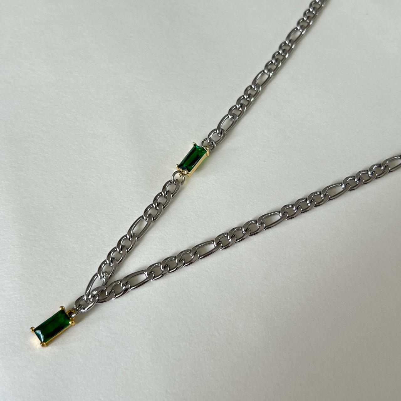 Titanium steel NK chain green gems pendant... - Depop