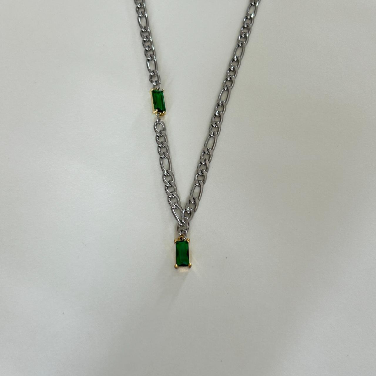 Titanium steel NK chain green gems pendant... - Depop