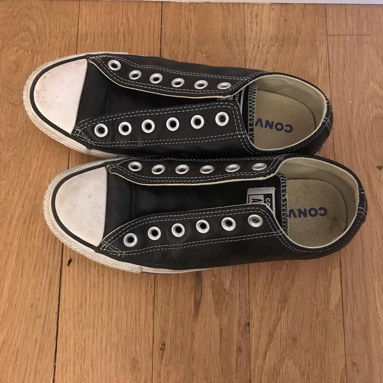 COVERSE ALLSTAR black leather classic lowtop shoe... - Depop