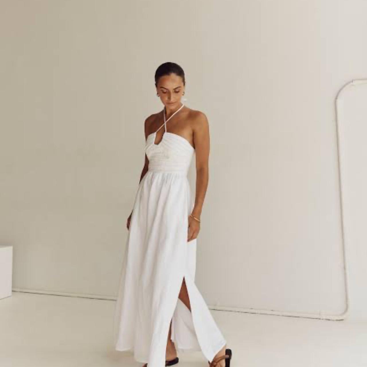 DISSH IZZY WHITE LINEN MIDI DRESS - Depop