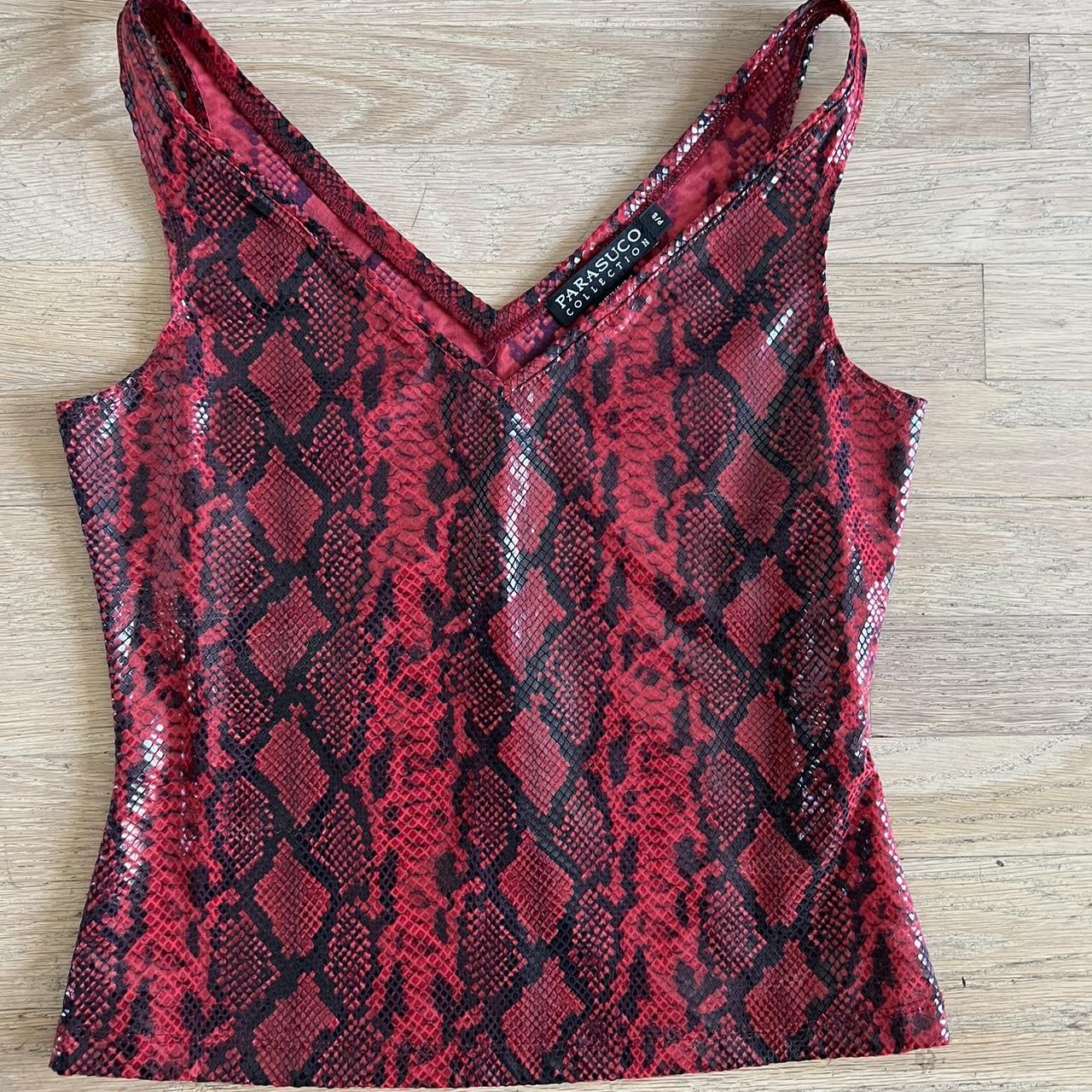 Vintage Parasuco red snake skin tank top - size... - Depop