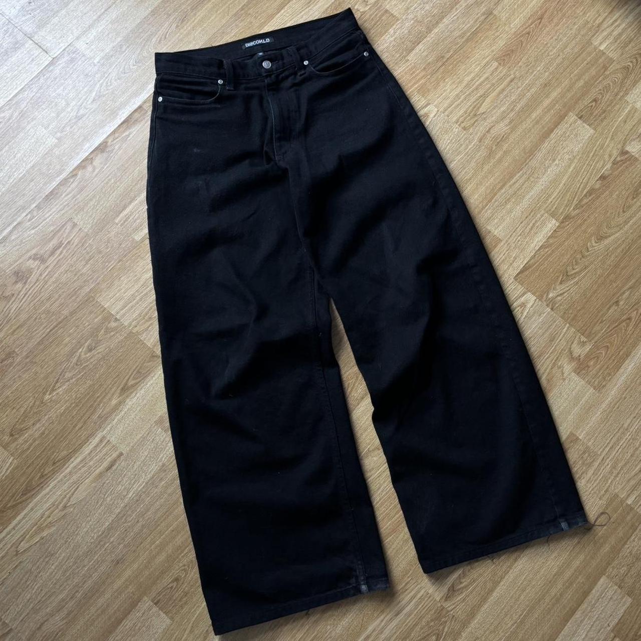 Discontd Jet black wideleg baggy denim jeans Size... | Depop