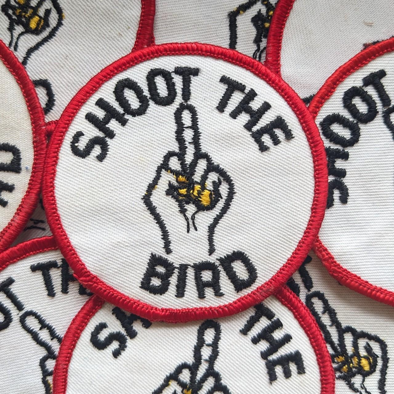 Vintage patch Shoot the bird middle finger patch red... - Depop