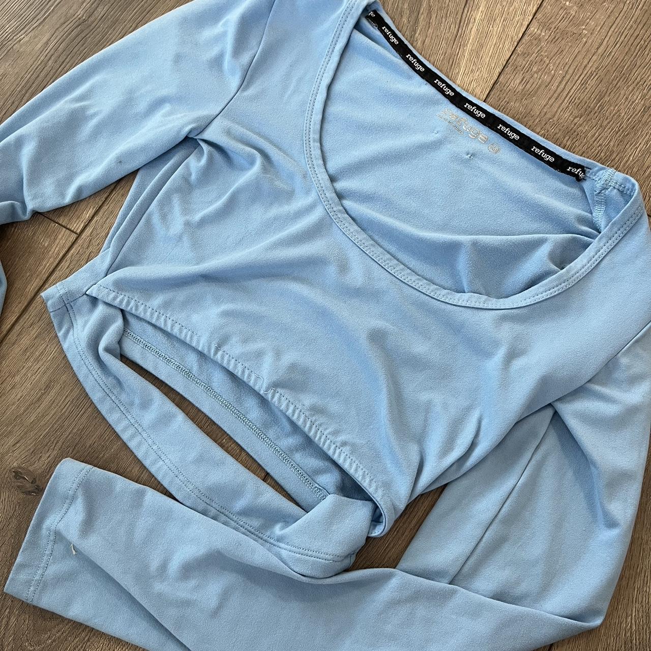 blue long sleeve soft crop top | size: xs | cut in... - Depop
