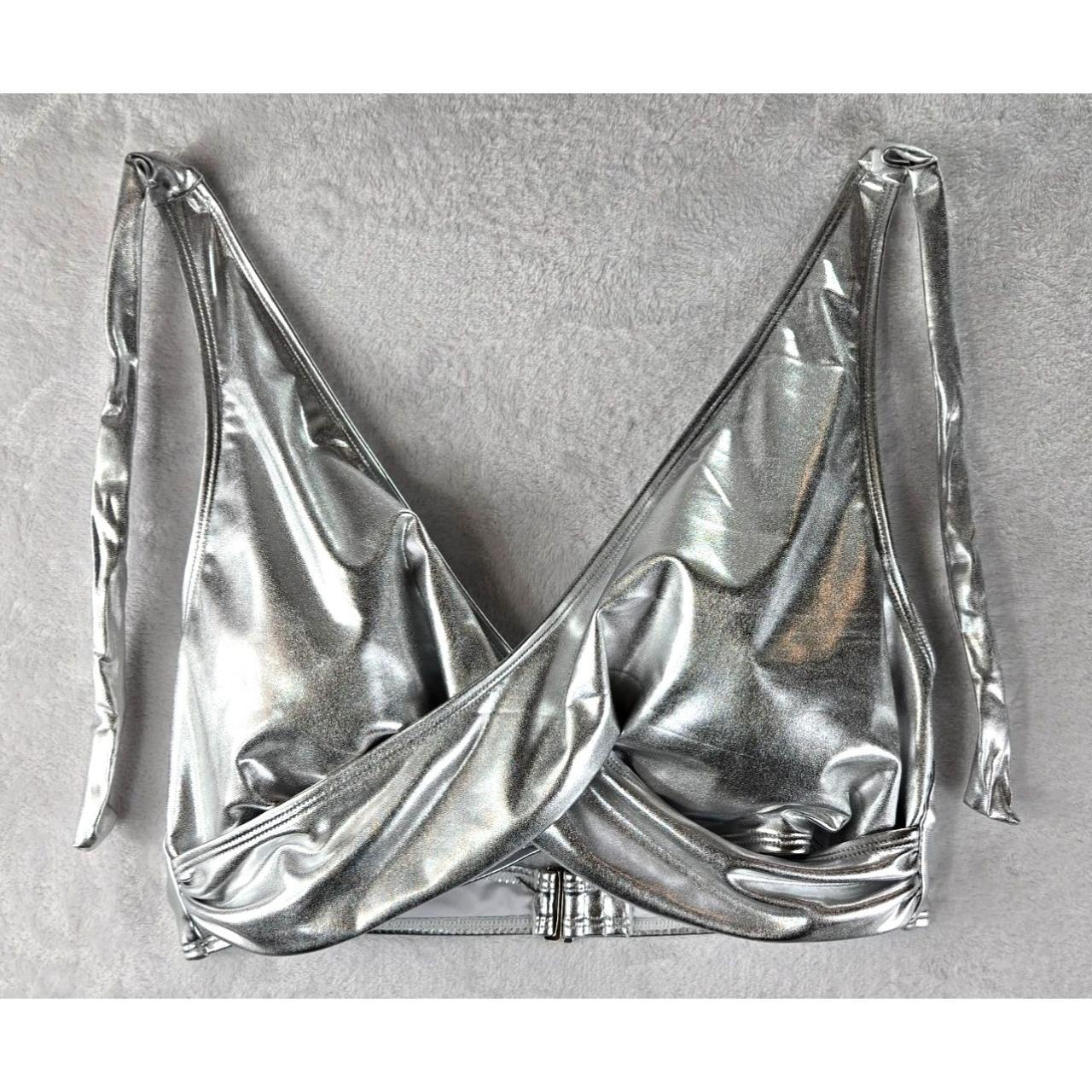 Silver Metallic Bathing Suit Bikini Sz XL Two Piece... | Depop
