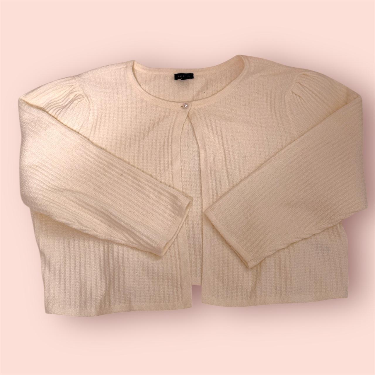 - White cropped sweater cardigan with white button... | Depop