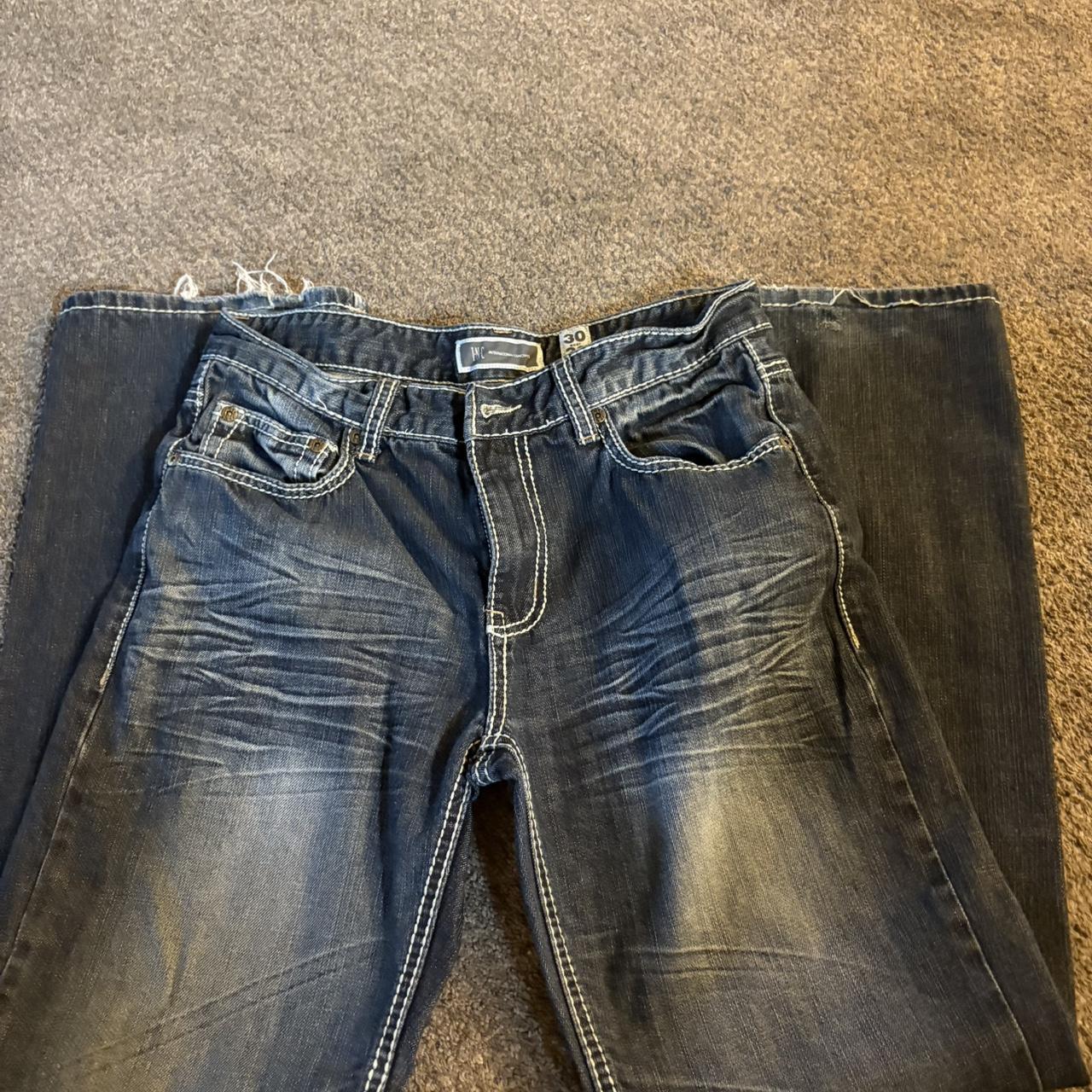 Thrifted blue baggy tiny rips 30waist... | Depop