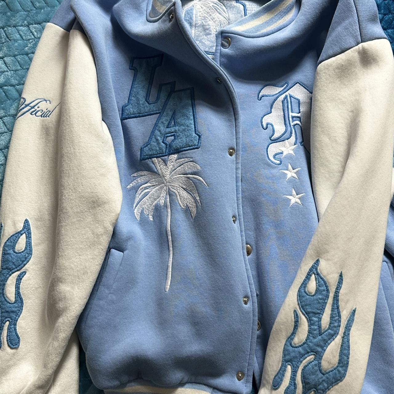 Blue Varsity Bomber Jacket - Depop