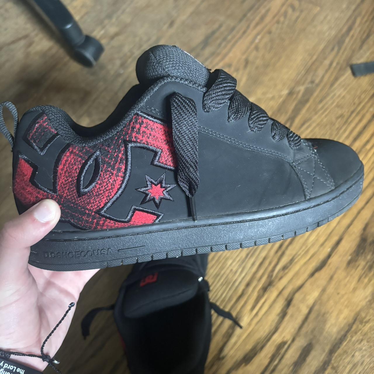 Black and red dc shoes size 9 - Depop
