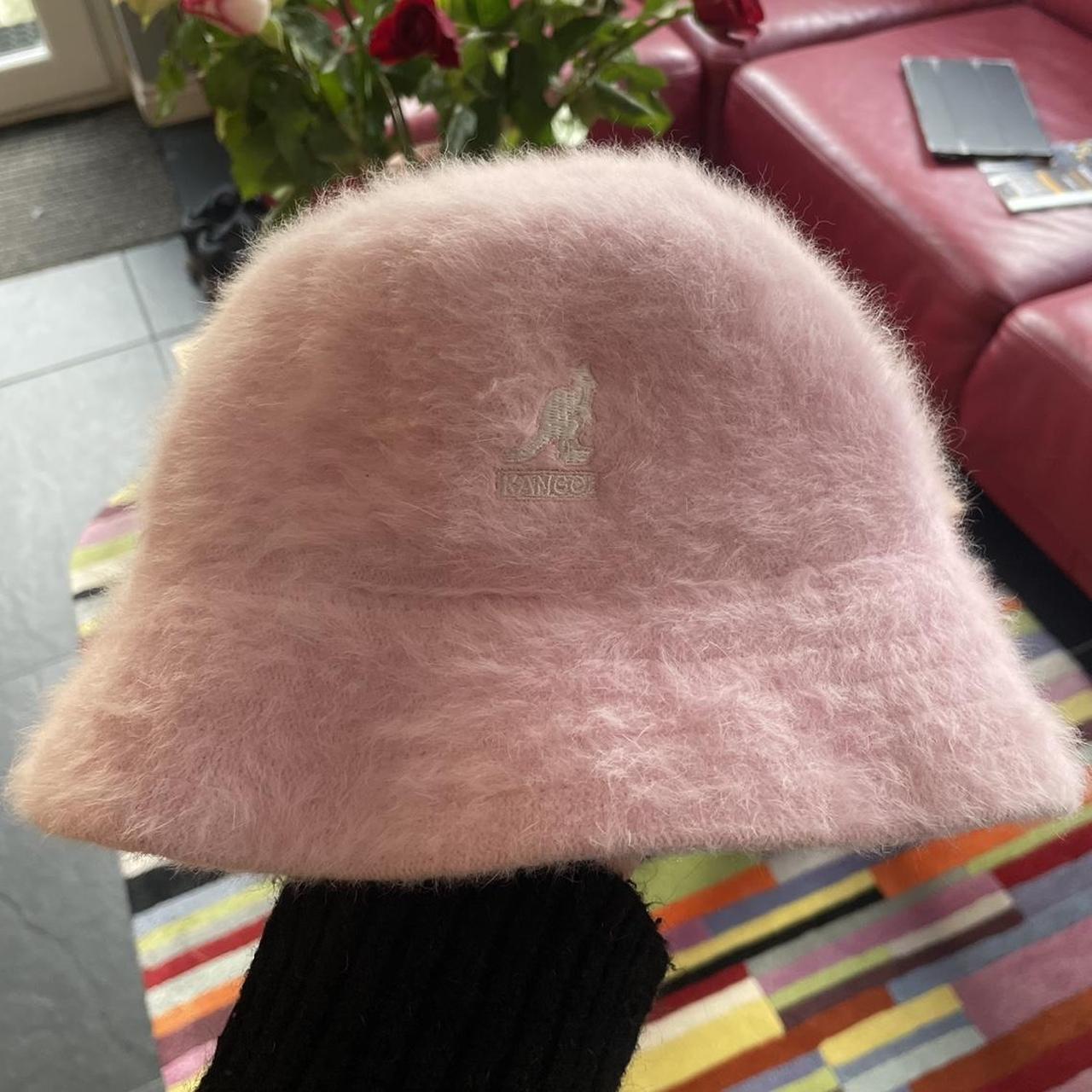 Baby pink fluffy kangol bucket hat. Says medium on... - Depop