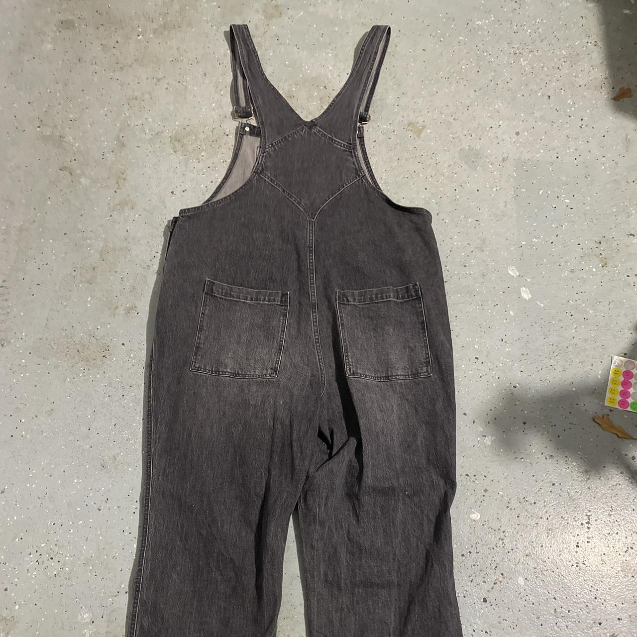 Grey Denim Faded Overalls - Depop