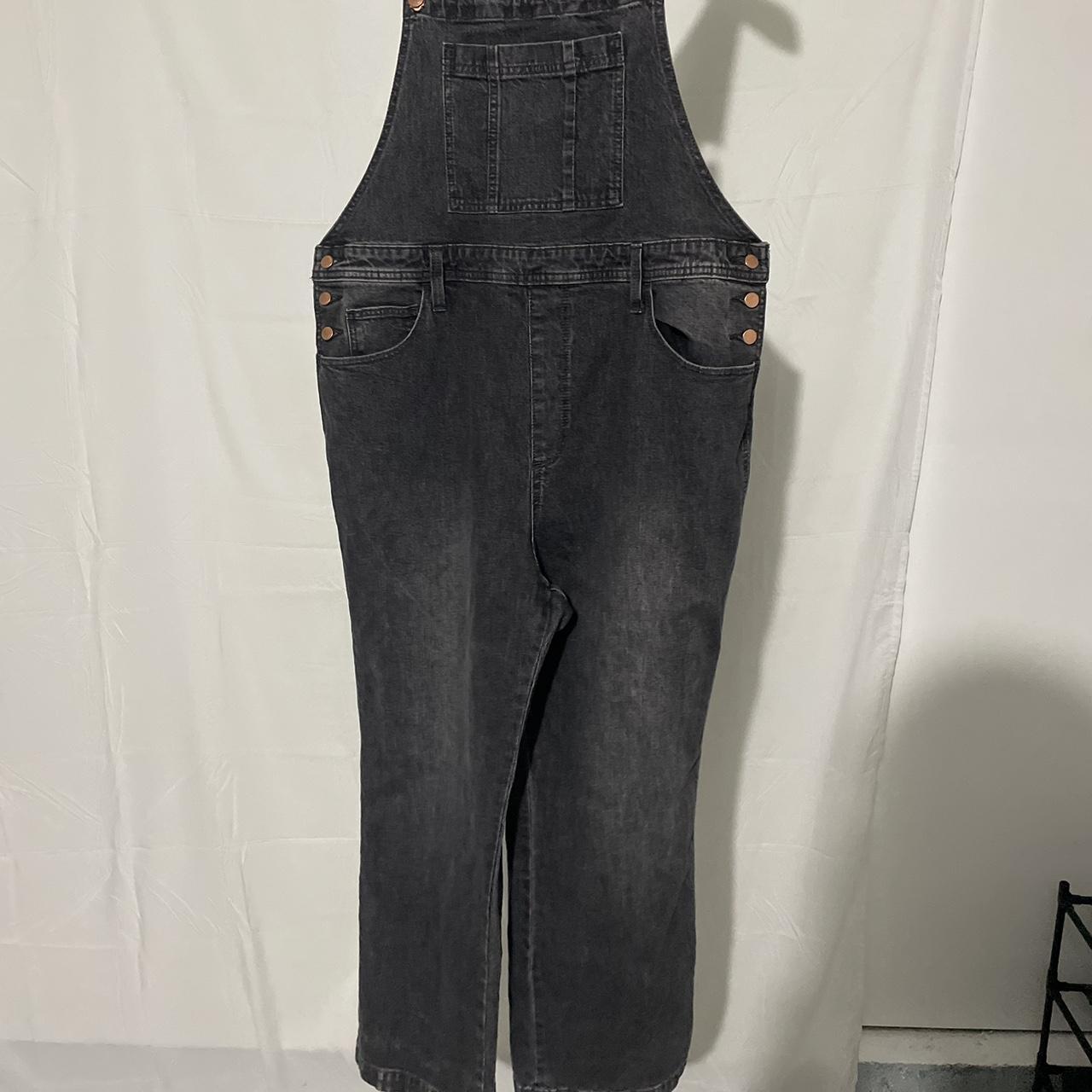 Grey Denim Faded Overalls - Depop
