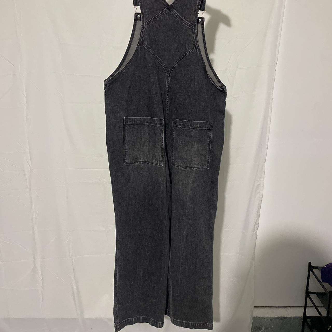 Grey Denim Faded Overalls - Depop