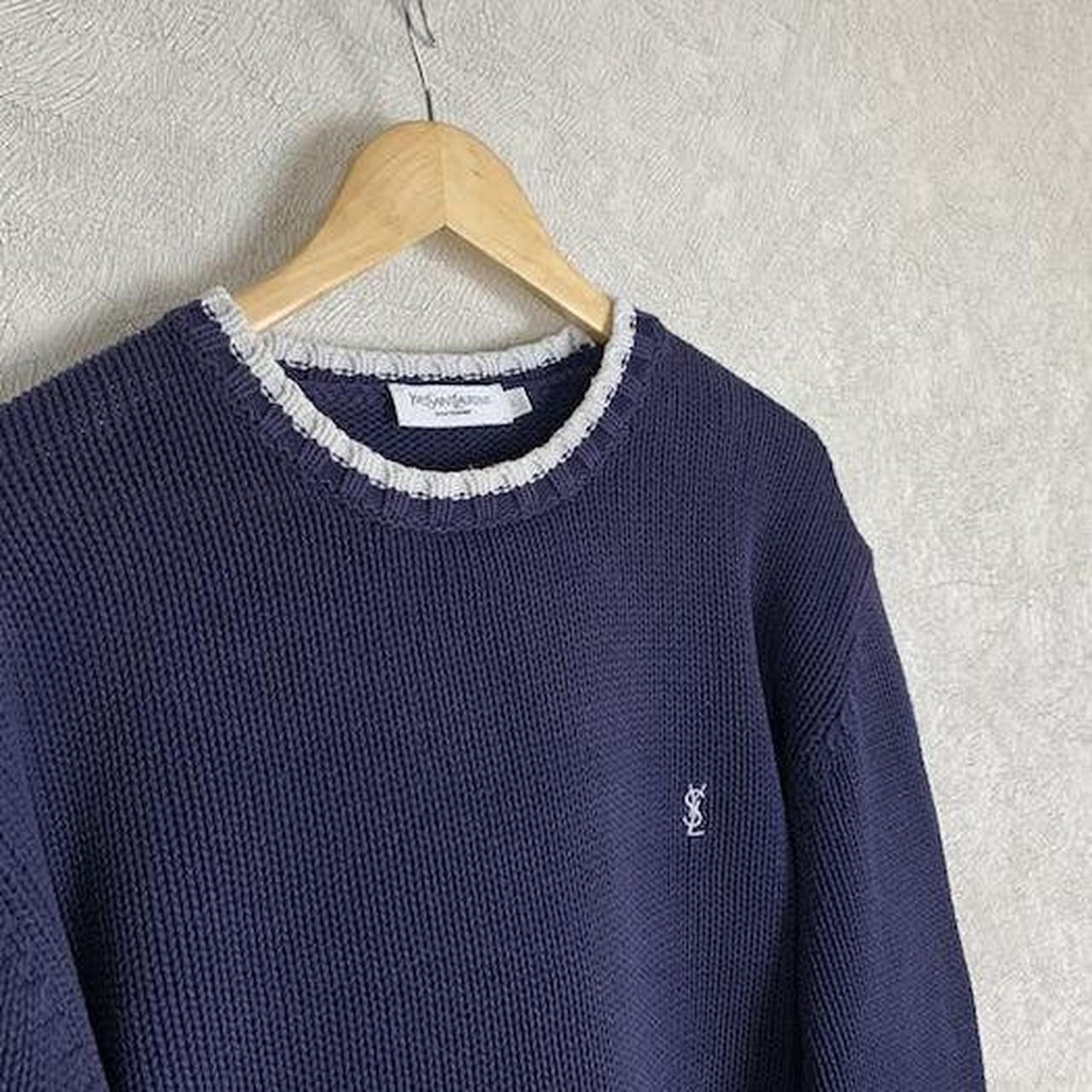 Yves Saint Laurent Heavy Knit Sweater Navy Blue... - Depop
