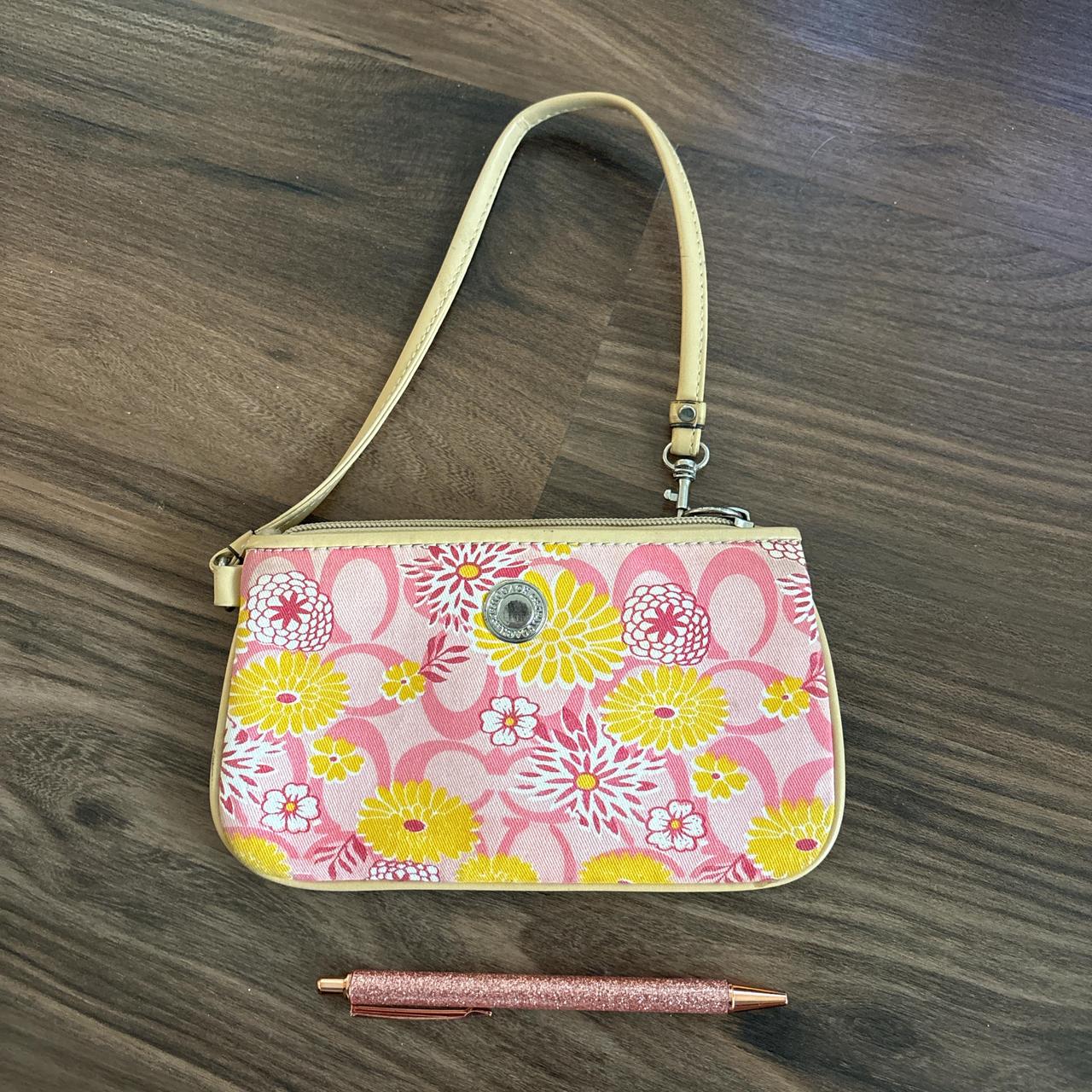 Cute pink and yellow floral wristlet coach bag.... - Depop