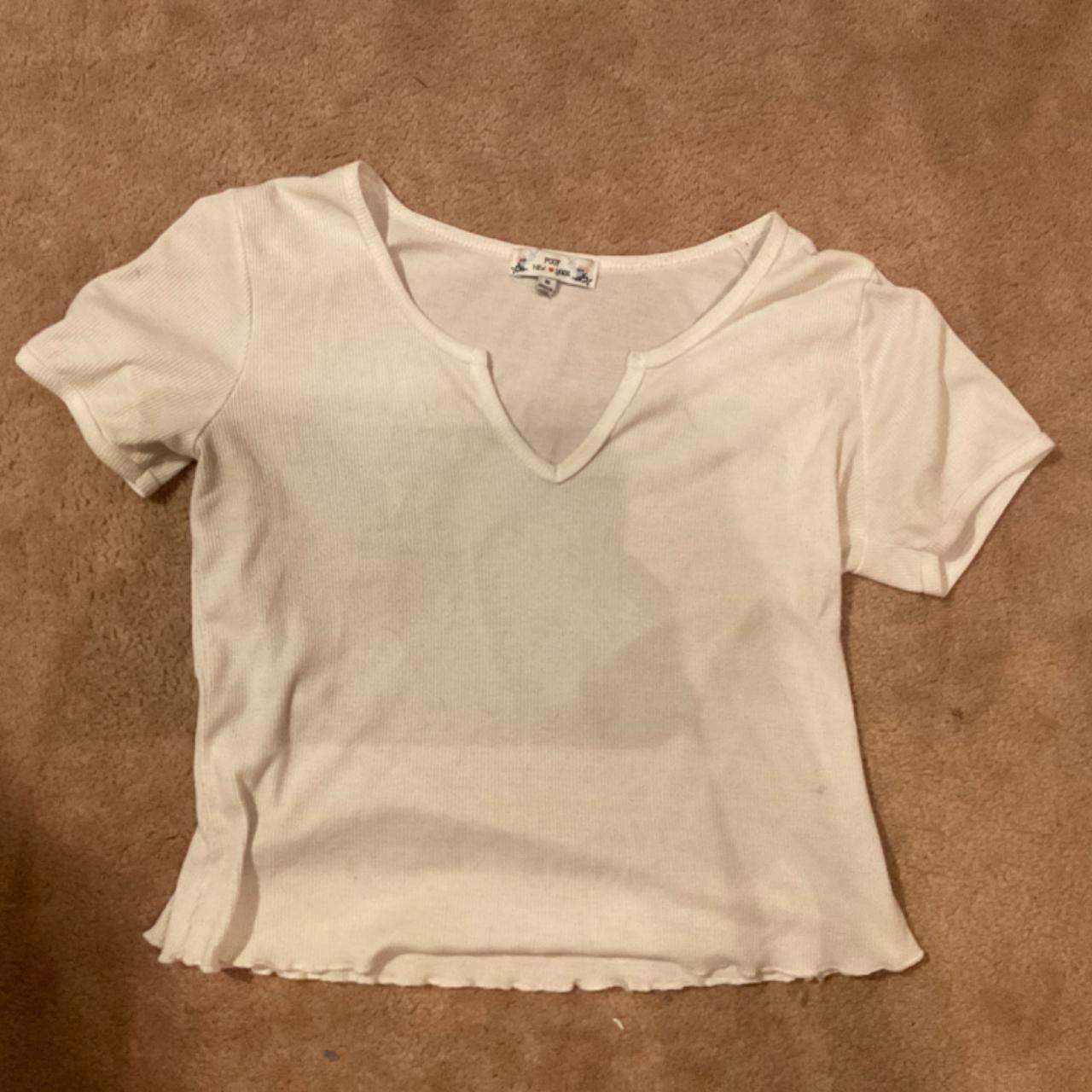 -poof white short sleeve shirt -barely worn -size us m - Depop