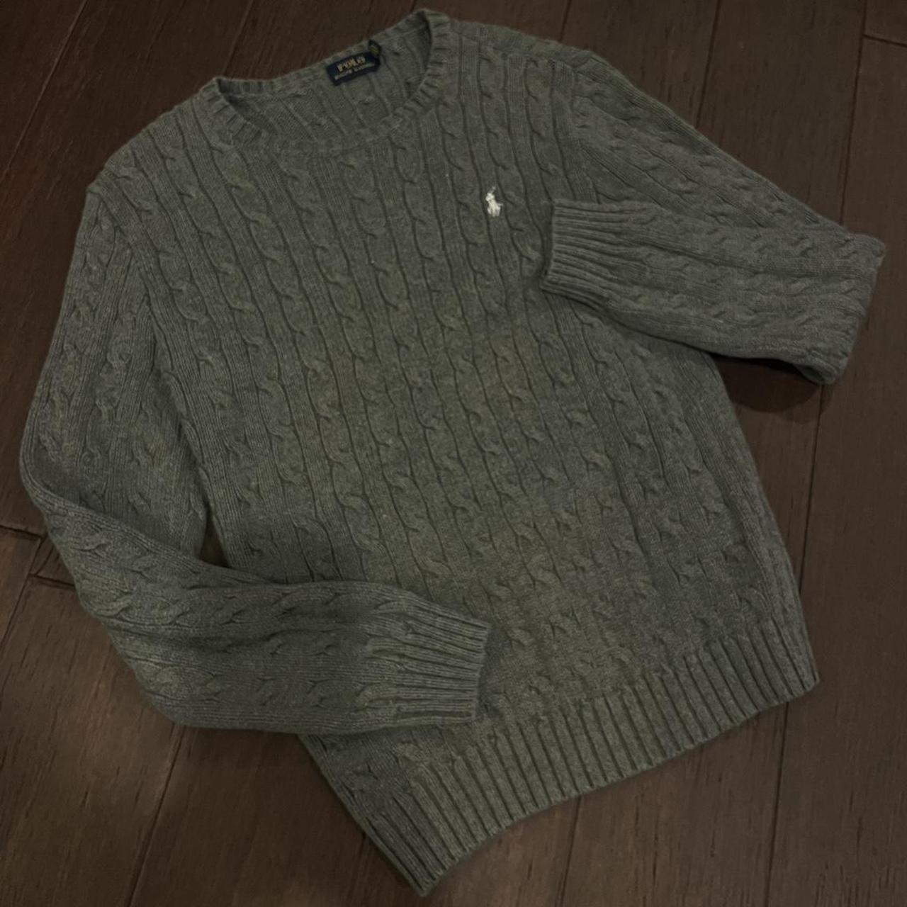 Grey Cable Knit Ralph Lauren Sweater Size Large - Depop