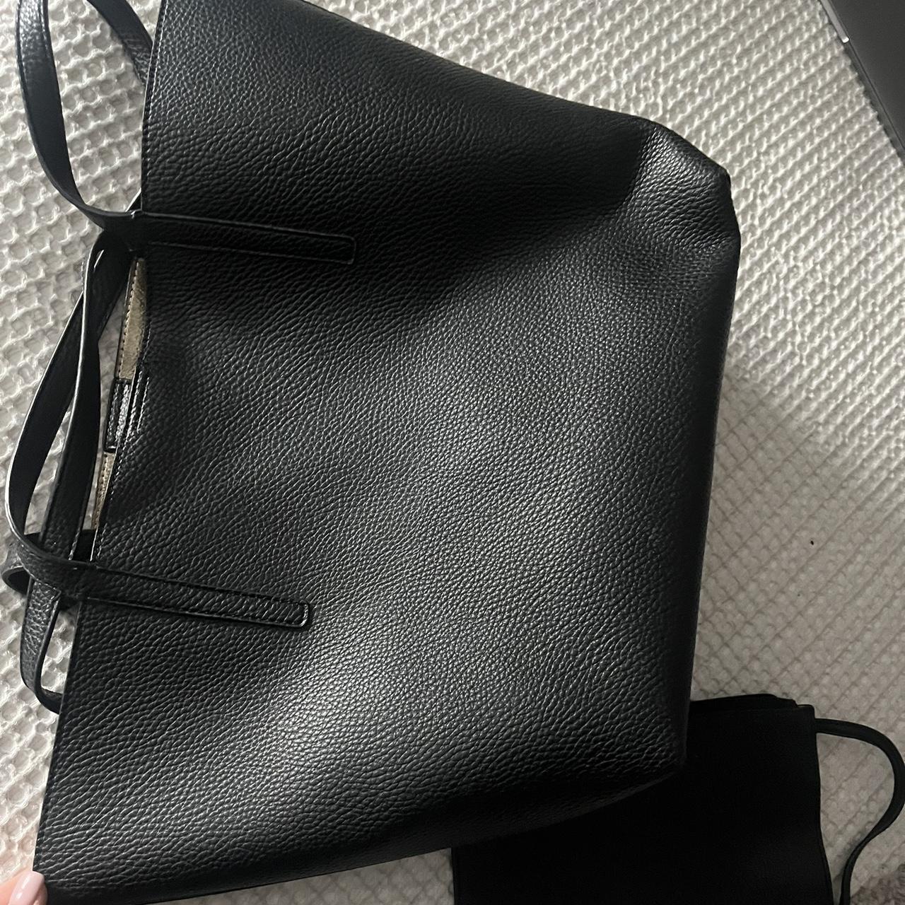 Black Leather Tote Bag. Comes with Mini attachable bag - Depop