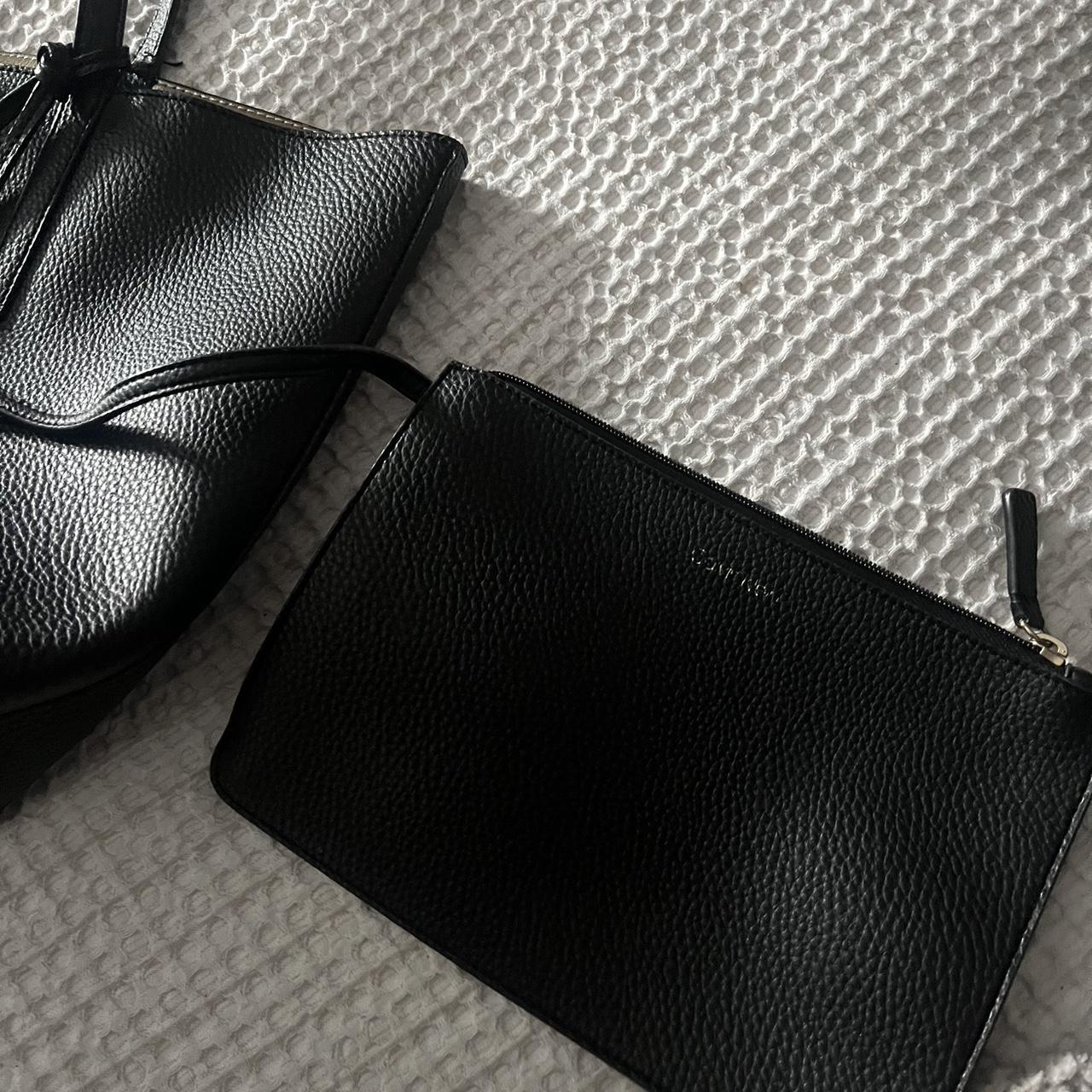 Black Leather Tote Bag. Comes with Mini attachable bag - Depop