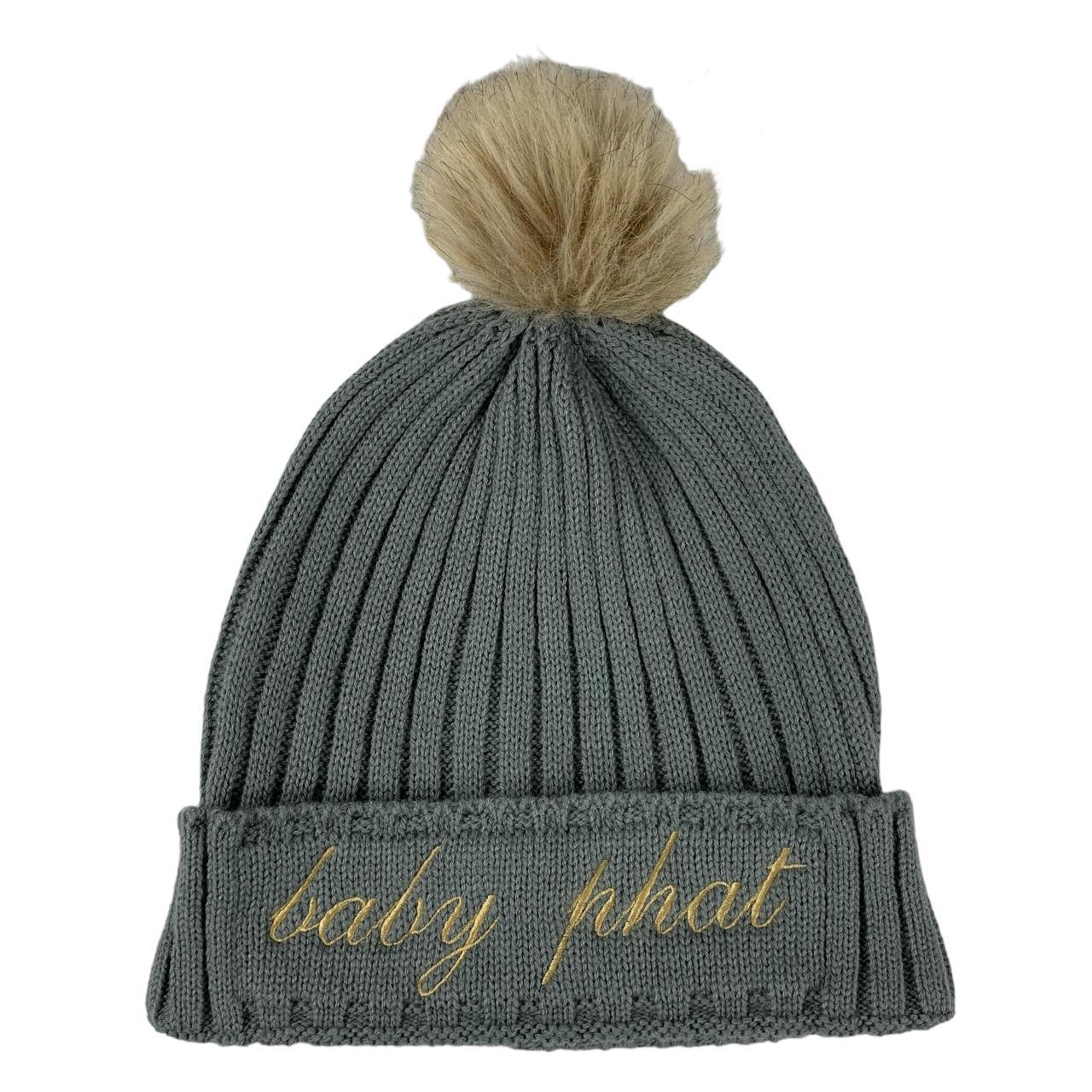 Baby Phat Woman's Knit Beanie Hat One Size Gray Pom... - Depop