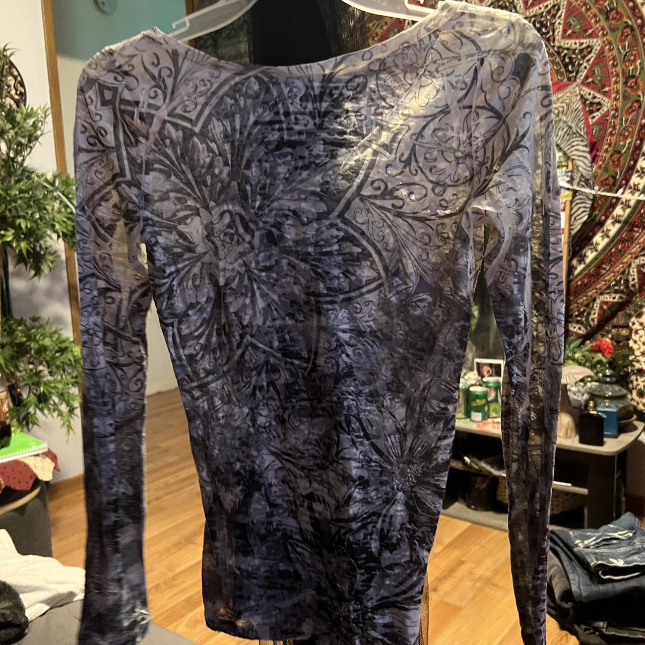 y2k long sleeve shirt with pattern lighter fabrics... | Depop