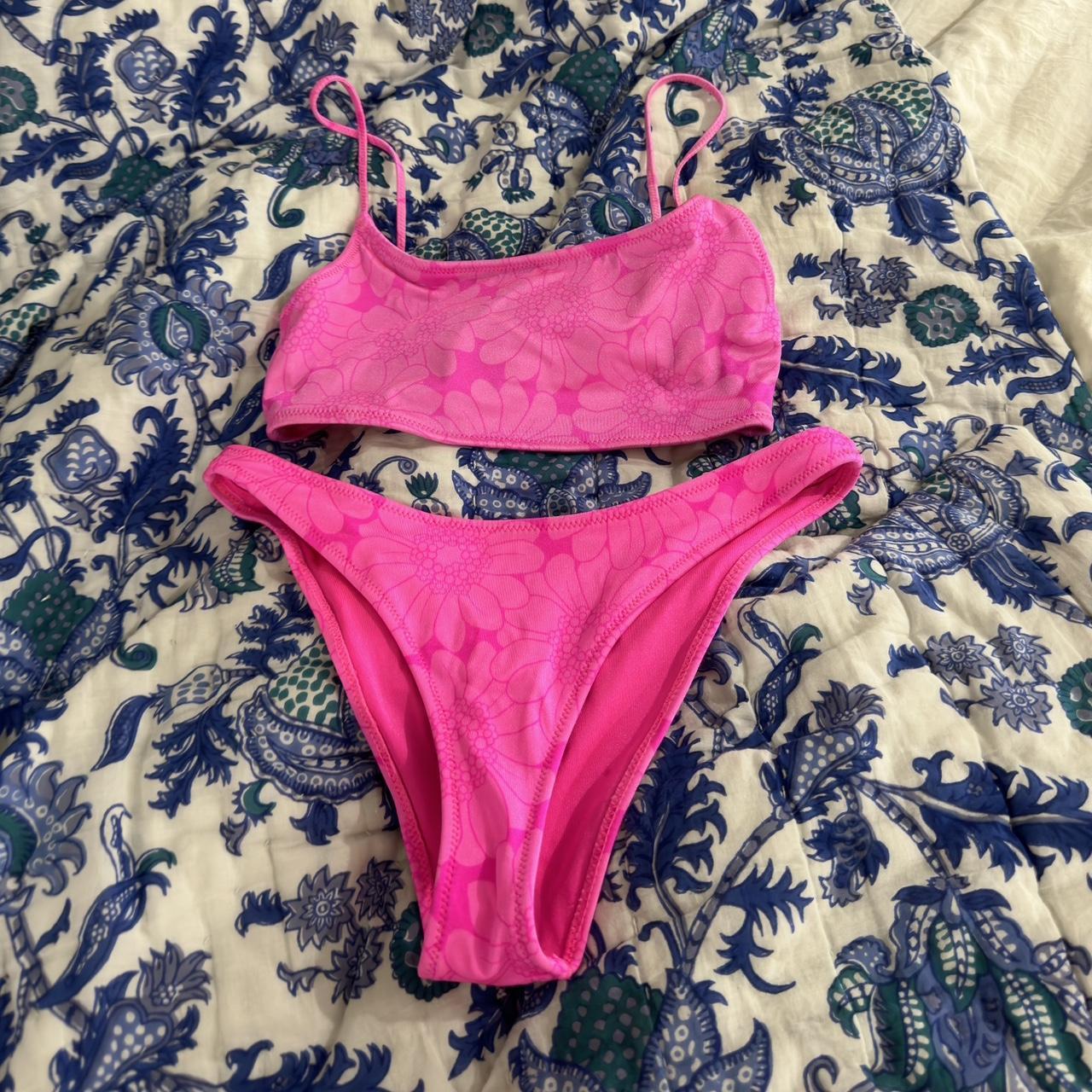 Triangl Hot Pink Floral Bikini Top Small Depop