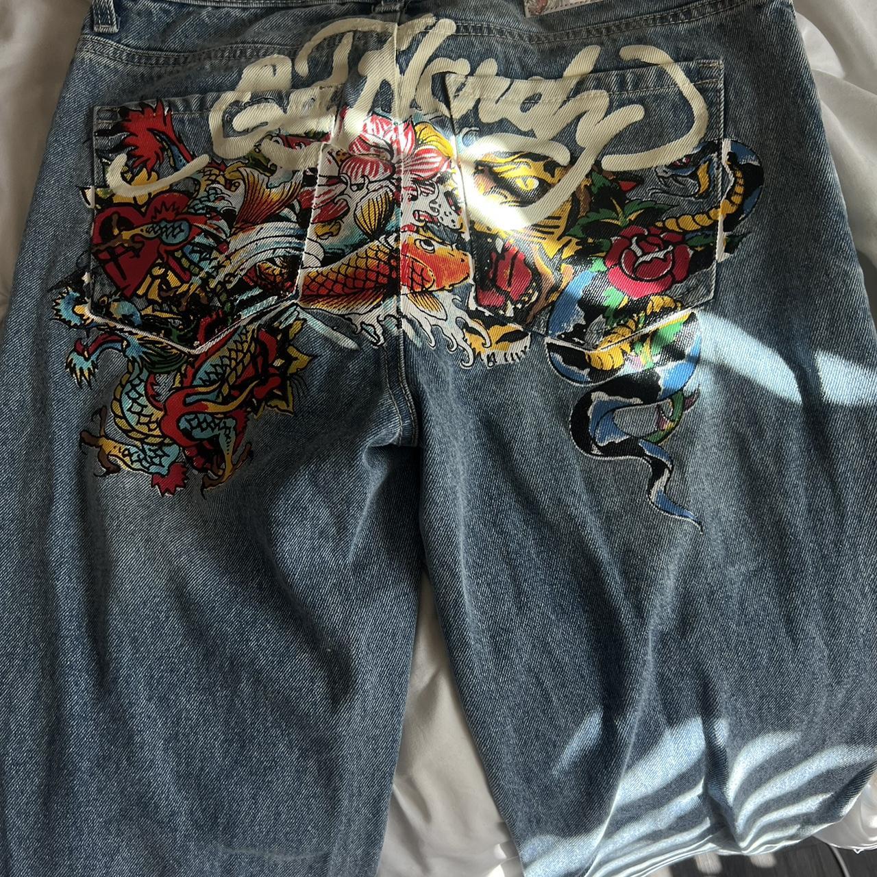 Ed hardy low rise jeans size 24 slightly flared.... - Depop