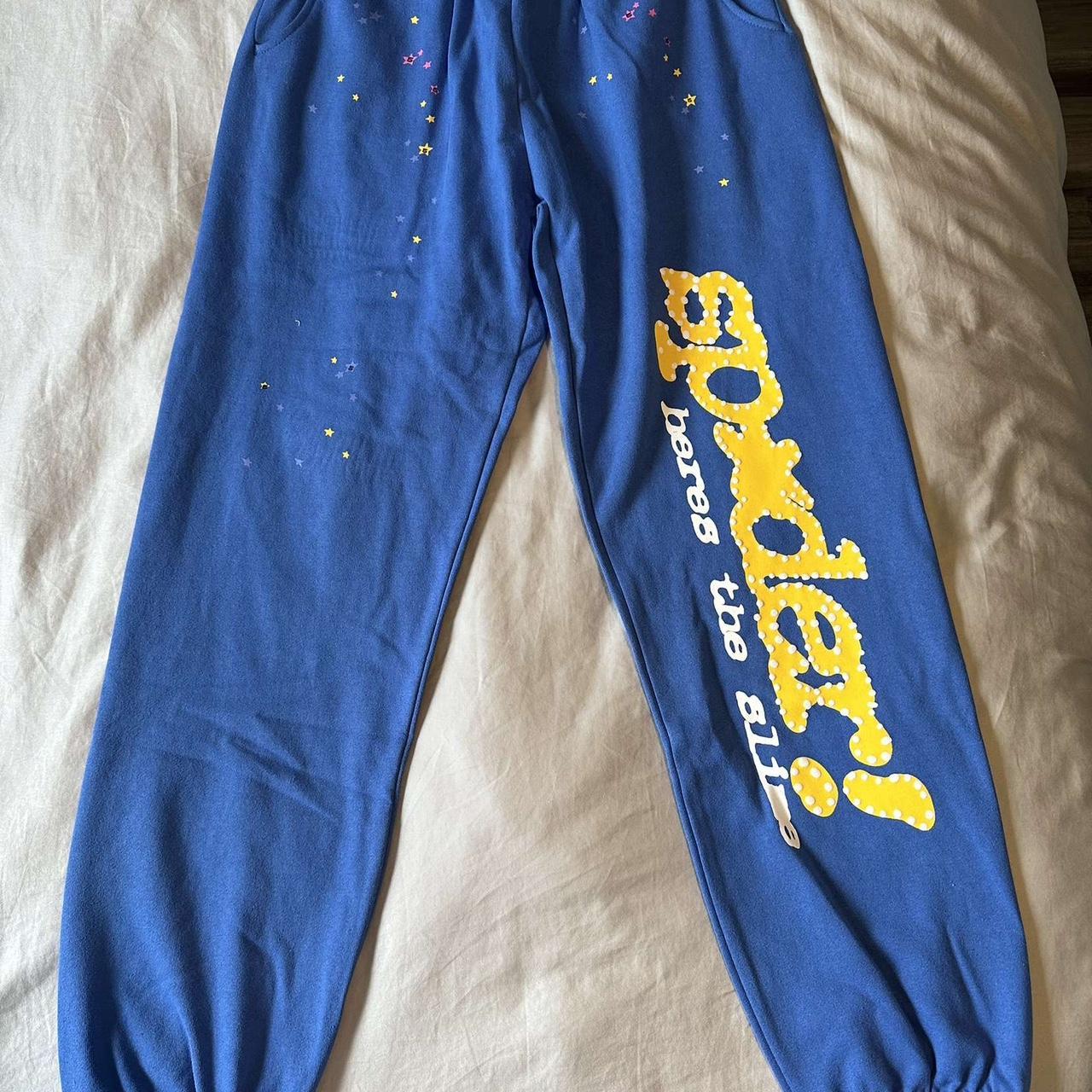 Sp5der tc blue sweatpants (size small) Never... - Depop