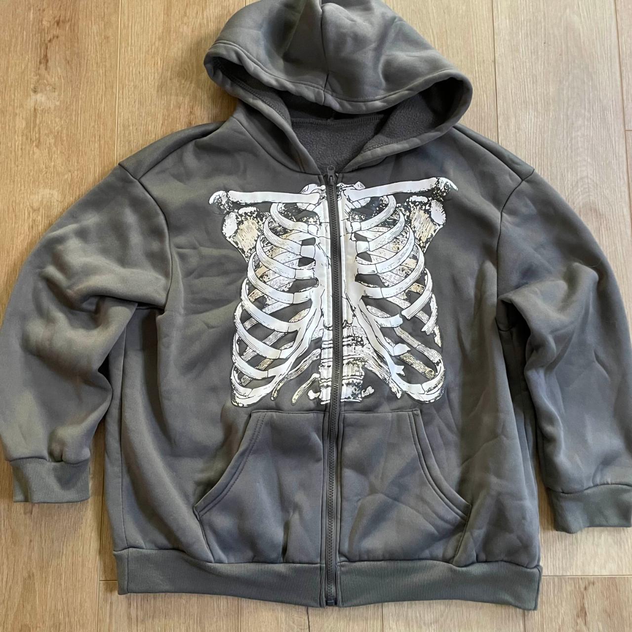 gray skeleton playboi carti zip up hoodie size:... - Depop