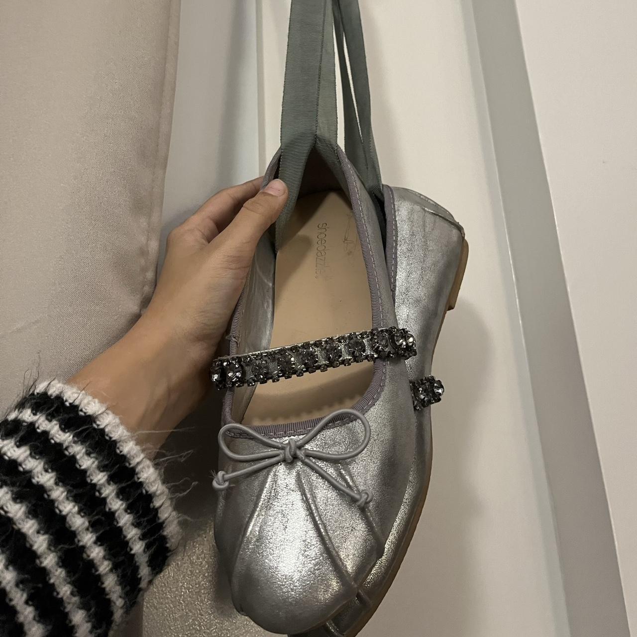 Show dazzle silver ballet flats with ribbon ties and... - Depop