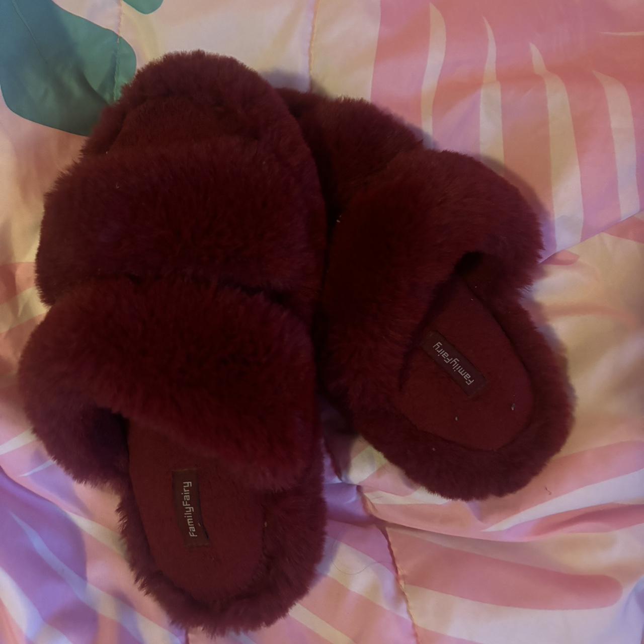 Woman’s Size 9/10 Maroon Fuzzy Slippers... - Depop