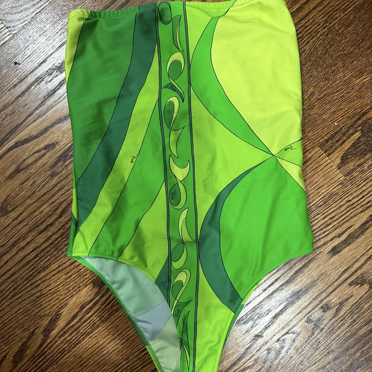 Emilio Pucci Green Printed Bandeau Swimsuit - Depop